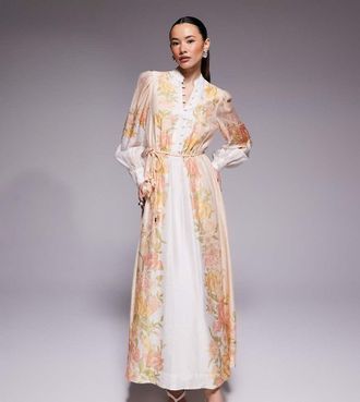 Forever New Robe chemise longue &agrave; imprim&eacute; fleuri plac&eacute; - P&ecirc;che-Orange