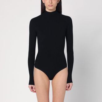 Alaia Schwarzer gerippter Rollkragenbody