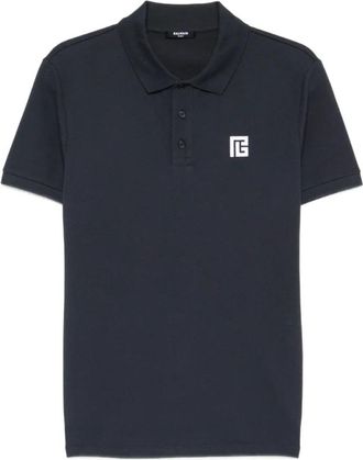 Balmain Homme, Tops, Bleu, Taille: 3XL Polo en coton brod&eacute;