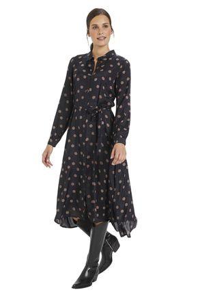 Kaffe Womens Shirt Maxi Length Regular Fit Polka Long Sleeves Dress, Black with Mustang Dot, 34