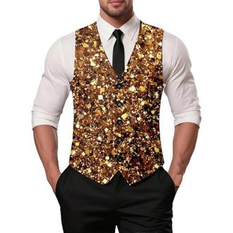 Generico Gilet pour homme Carnaval Costume color&eacute; avec imprim&eacute; masque Col en V Costume de carnaval Costume &agrave; th&egrave;me de Venise | pour sc&egrave;ne et d&eacute;fil&eacute;, or, XXXXL