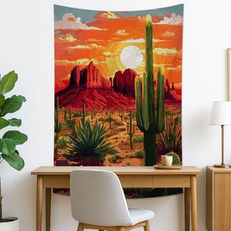 Generic Wandteppich mit Sonnenuntergang in der W&uuml;ste, Kaktus-Landschaft, Wandbehang, nat&uuml;rliche &auml;sthetische Dekoration f&uuml;r Wohnzimmer, Schlafzimmer, Schlafsaa