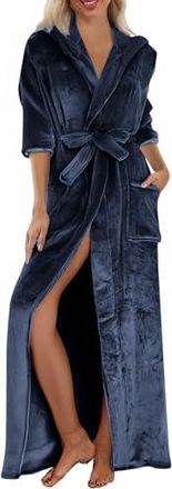 Generic Robe de chambre pour femme avec masque pour les yeux - Longue longueur - Flanelle polaire - Avec poches - Couleur unie - Doux - &Eacute;pais - Chaud - Robe d