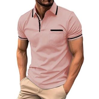 Generic Polo pour homme - Printemps daffaires - Revers - T-shirt &agrave; manches courtes - Patchwork, Rose, 3XL