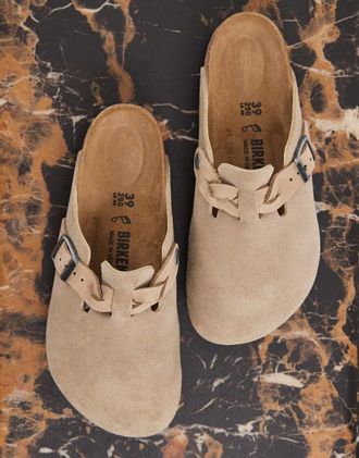 Birkenstock Boston sabot tress&eacute; en daim taupe-Neutre