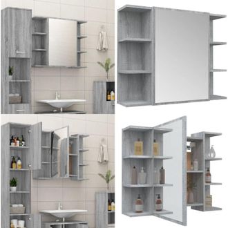 vidaXL Bad-Spiegelschrank Grau Sonoma 80x20,5x64 cm Holzwerkstoff - Holzschrank - Badezimmerm&ouml;bel - Spiegelschrank - Wandregal - Aufbewahrung - Home & Living
