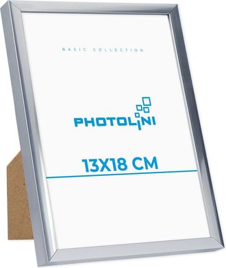 Photolini Bilderrahmen 13x18 cm Silber, Kunststoff-Rahmen schmal, bruchsicheres Acrylglas, zum Aufstellen und Aufhängen, extra Zubehör - Dokumentenrahmen für Ur