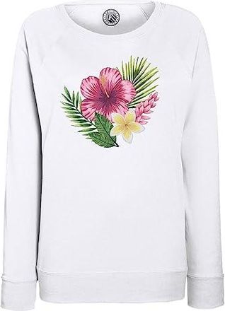 Fabulous Sweatshirt Femme Blanc Flore Hawaii Fleurs Tropical Exotique Jungle Mer Surf
