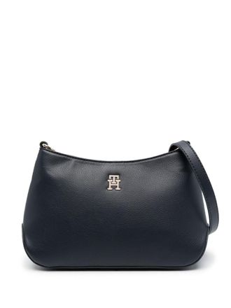 Tommy Hilfiger sac &agrave; bandouli&egrave;re en cuir &agrave; plaque logo - Bleu