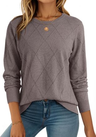 Dokotoo Pullover Damen Herbst Winter Wollmischung Rundhals Strickpullover Oberteile Langarm Warm Pulli Tops Casual Leichte Sweater Rautenmuster Weich Strickpu