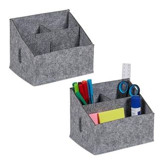 Relaxdays Schreibtisch Organizer, Filz, 2er Set, 3 F&auml;cher, H x B x T: 14 x 18 x 14,5 cm, Ordnungssystem f&uuml;rs B&uuml;ro, grau
