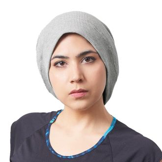 Charm by Casualbox Herren Damen Dünne Sommer Strick Hut Long XXL Beanie Baumwolle Strickmütze Großer Kopf Waffel Jersey Stoff Hell Grau