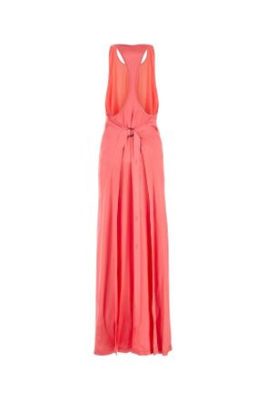 Fendi Womens Pink Satin Long Dress Kissed Exterior: Viscose Abiti Lunghi
