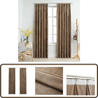 vidaXL Verdunkelungsvorh&auml;nge mit Haken 2 Stk. Samt Beige 140x225 cm - Verdunklungsvorh&auml;nge - Samtvorh&auml;nge - Beige Vorh&auml;nge - Wohnzimervorh&auml;nge