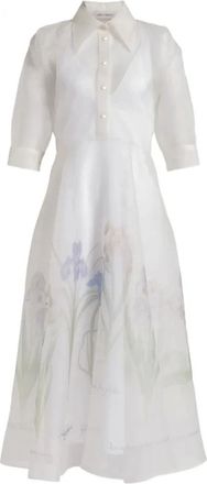 Alberta Ferretti Femme, Robes, Blanc, Taille: 38 FR Printed Organdis Silk Dress