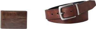 Fossil Homme Derrick Portefeuille en Cuir Marron et Ceinture Parker, Coffret
