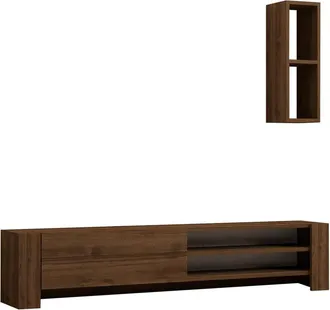 Habitat et Jardin Meuble TV avec &eacute;tag&egrave;re murale en bois Naz - 160 x 26 x 33 cm - Marron