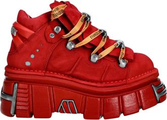New Rock Femme, Chaussures, Rouge, Taille: 37 EU Botte &agrave; lacets plateforme