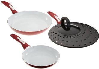 Bratmaxx TV - Unser Original 02478 Bratmaxx Induktions-Pfannen Keramik 4er-Set inklusiv Spritzschutzdeckel, rot