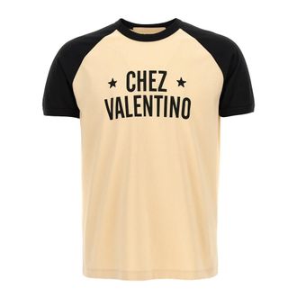 Valentino Garavani Baumwoll-T-Shirt mit Chez Valentino-Print - - Tops - Herren - Beige - XL