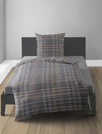 BIERBAUM Bettwäsche 4143, Feinbiber, 100% Baumwolle, Designed in Germany, Grafit 10, 135x200 + 80x80 cm