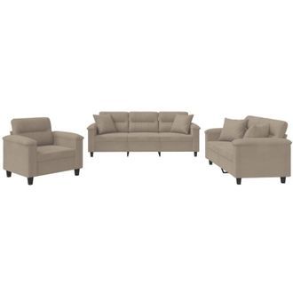 vidaXL 3-tlg. Sofagarnitur mit Kissen Taupe Mikrofasergewebe vidaXL