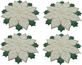 BESPORTBLE 4 St&uuml;ck Weihnachtsstern Platzset Tischset 40cm Isolierende Essmatte Silberwei&szlig; mit Schwamm Wiederverwendbare Strapazierf&auml;hige Tischunterlage f&uuml;r Festl