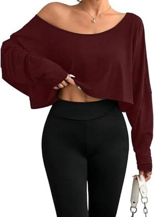 Generic Haut ample &agrave; manches longues pour femme - Couleur unie - &Eacute;paules diagonales, 2, XXL