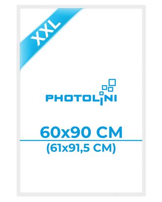 Photolini Bilderrahmen 60x90 wei&szlig;, Holz MDF Poster Rahmen 90x60, gro&szlig;er Bilderrahmen f&uuml;r Poster 91.5x61cm mit bruchsicherem Acrylglas, zum Aufh&auml;ngen & Zubeh&ouml;r -