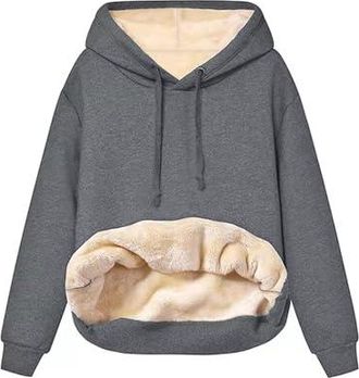 Generic Sweat &agrave; capuche dhiver pour femme - Pull &agrave; capuche &eacute;pais doubl&eacute; Sherpa - D&eacute;contract&eacute; - Doux et confortable - Chaud, gris fonc&eacute;, XXL