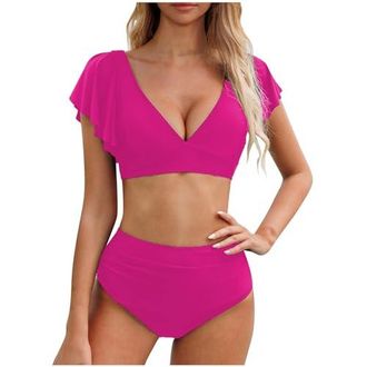 Generic Maillot de Bain Femme 2 Pieces Maillot de Bain Sexy pour Femmes,col en V Profond,&agrave; Volants,Taille Haute,Culotte pliss&eacute;e