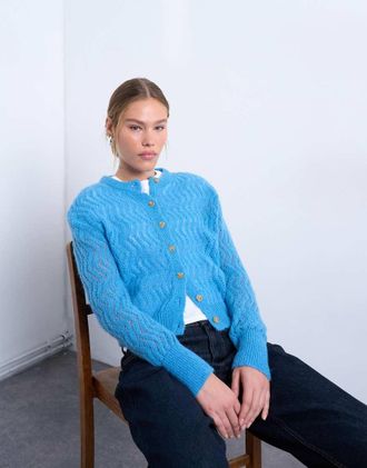 Topshop Gilet en maille pointelle - Bleu