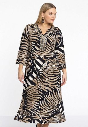 Yoek Midikleid Damen Kleid Gro&szlig;e Gr&ouml;&szlig;en mit Tierdruck