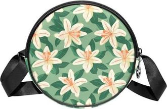 Generic Sac &agrave; bandouli&egrave;re rond pour femme, imprim&eacute; lys - Petit sac &agrave; bandouli&egrave;re avec fermeture &eacute;clair - Bretelles r&eacute;glables - Style d&eacute;contract&eacute; - Pour femme 