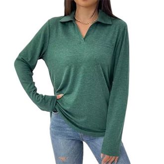 Generic Womens Polo Shirts Collared V Neck Work Tops Long Sleeve Business Casual Blouse Loose Polos