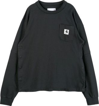 sacai Homme, Tops, Noir, Taille: L T-Shirt ML en jersey de coton