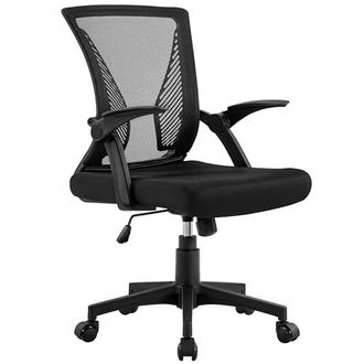 Yaheetech Chaise Bureau avec Accoudoirs Rabattables Dossier en Maille Respirante Hauteur R&eacute;glable Fauteuil dOrdinateur Inclinable &agrave; roulettes Pivotantes Charge 