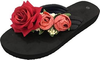 Generic Pantoufles dété 2026 pour femme - Tongs dété à bout ouvert - Fleurs - Sandales bohèmes - Chaussures décontractées, Rouge, 39.5 EU