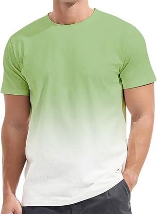 Generic Chemise à manches courtes et col rond dégradée pour homme - T-shirt tendance pour entraînement athlétique, gym, course à pied, Vert, 5XL