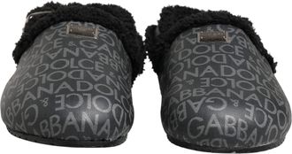 Dolce & Gabbana Mens Gray Faux Fur Jacquard Mules Sandals Shoes