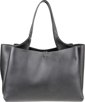 Tod's Tods Shopper & Totes - Textured Black Leather Tote Bag With Embossed Bran - Gr. unisize - in Schwarz - für Damen