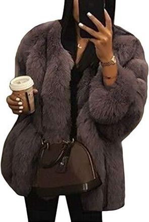 Minetom Femmes Manteau Cardigan en Peluche Manches Longues Couleur Unie Blouson Veste Outwear Casual Chaud Hiver Parka Caf&eacute; 40