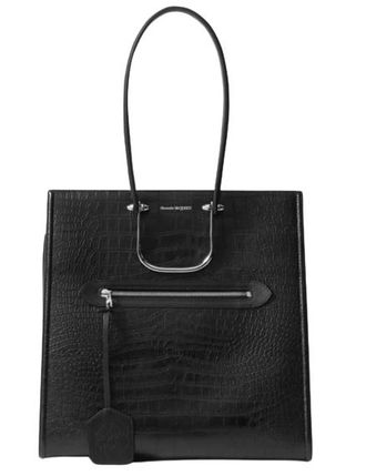 Alexander McQueen Black Tall Story Croc Embossed Leather Bag Size 35