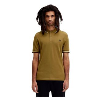 Fred Perry Polo-Shirt mit Doppelstreifen in Toast - - Tops - Herren - Gr&uuml;n - S