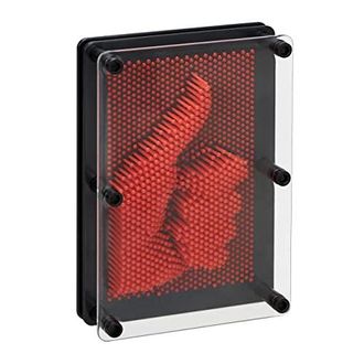 Relaxdays Jeu 3D Pin Art, rétro, Planche à Clous pour Enfants, 13 x 18 cm, Impression 3D, décoratif, Rouge