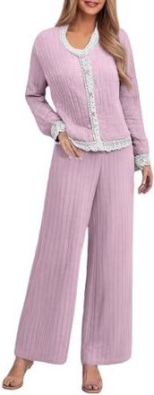 Generic Ensembles c&ocirc;tel&eacute;s &agrave; manches longues pour femmes, pyjamas c&ocirc;tel&eacute;s pour femmes, ensembles dint&eacute;rieur en coton, col rond, chemisiers &agrave; manches longues et