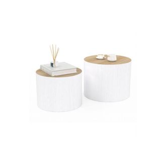 IDMarket Idmarket - Lot de 2 tables basses cylindres gigognes galia bois et blanc