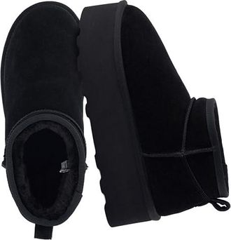 Cushionaire Botte à Plateforme à Enfiler Hippy en Daim véritable pour Femme + Mousse à mémoire de Forme, Noir 38 EU