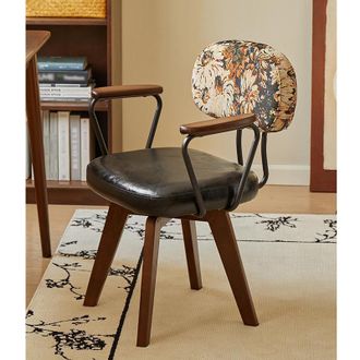 Generico Generisch Kunstleder -Schwenkstuhl mit Eichenholzbeinen - Mitte des Jahrhunderts moderner B&uuml;rostuhl f&uuml;r kleine R&auml;ume Wohnzimmer Schlafzimmer