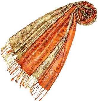 Lorenzo Cana Pashmina pour la femme - écharpe de 100% soie avec les mesures de 70 x 190 cm - fait à la main - souple élégant en orange vert tilleul bronze bois de 